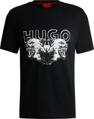 HUGO BOSS Herren Durro T-Shirt aus Baumwoll-Jersey mit Logo- und Animal-Grafik Schwarz001 XL