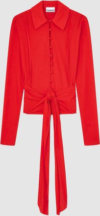 Ganni Blouse Marl Mesh Tie Goji Berry