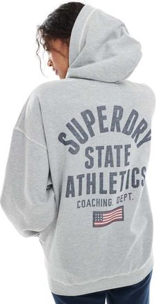 Superdry Athletic Essentials - Sweat à capuche oversize à fermeture éclair - Gris chiné