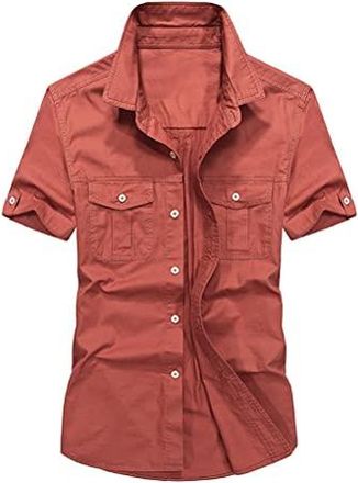TOMWELL Chemise À Carreaux à Manches Courtes Coupe ajustée Homme Casual Chemise pour Homme Casuals à Manches Courtes E Orange 3XL