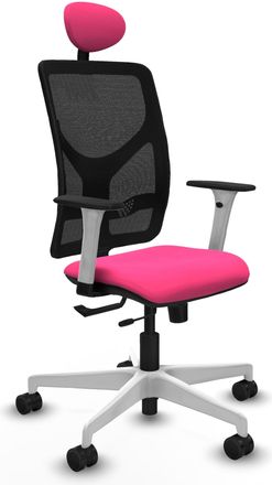 Piqueras y Crespo B&uuml;rostuhl mit wei&szlig;en und schwarzen Armlehnen, h&ouml;henverstellbarer Lendenwirbelst&uuml;tze und festem Kopfteil, ausgestattet mit Syncro/Traslack. Schwarz/Ros