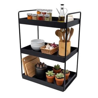 Relaxdays Gew&uuml;rzregal, 3 Etagen, platzsparend, K&uuml;chenorganizer, HBT: 44 x 26 x 18 cm, Bad Organizer, Metall, schwarz