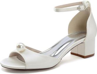 Generic Chaussures De Mariage Femmes Chunky Heels Ouvert Bout Mari&eacute;e Blocs Bas Sandales Dress F&ecirc;te Hauts Talons 4.5Cm,Ivoire,41 EU