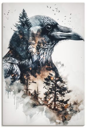 Artland Wanddeko Leinwand Bilder Wandbild Vintage Wald Natur deko aesthetic Rabe Kr&auml;he U5XT