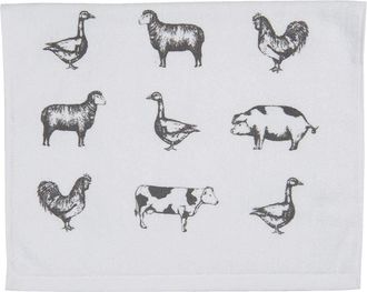 Clayre & Eef Gästehandtuch 40x66 cm Grau Weiß Baumwolle Rechteck Bauernhoftiere Toiletten Handtuch