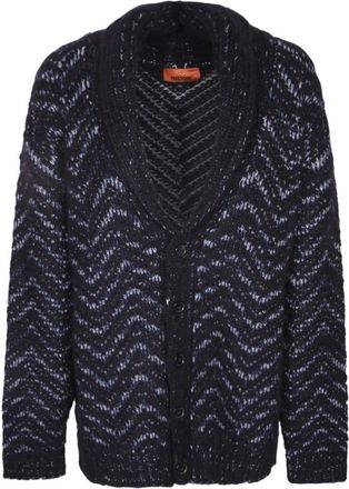 Missoni Homme, Pulls, Bleu, Taille: XL Cardigan boutonn&eacute; &agrave; motif Chevron