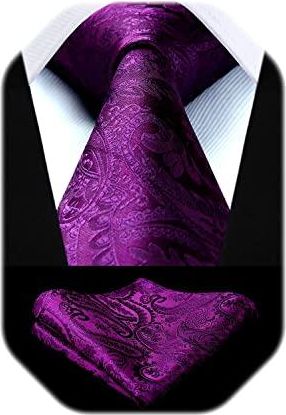 Hisdern Cravate Homme Violet Paisley Mariage Cravatte et Pochette Set Cravates en Soie pour Hommes