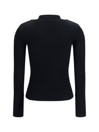 Courr&egrave;ges Womens Ribbed Knit Polo Shirt Black Viscose; Polyester T-shirts And Polos