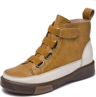 Generic QXDZSW Chaussures de sport plates en fourrure pour femme Bottes dhiver r&eacute;tro printemps Bottines pour femme, Jaune sans fourrure, 41.5 EU