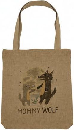 Fabulous Sac Shopping Tote Bag Aspect Lin - Mommy Wolf and her Baby Drawing Illustration Moon - Sac de Courses Toile Epaisse 360g Beige Naturel Cabas Port&eacute; Epa