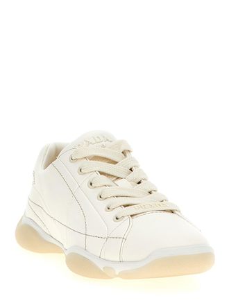 Prada Contrast-Stitched Nappa Leather Sneaker - White