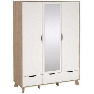 Dmora Kleiderschrank 2 Türen Pyarr, Schlafzimmermöbel, Schrank, Garderobe, 147x58 h201 cm, Eiche und Weiß - Dmora