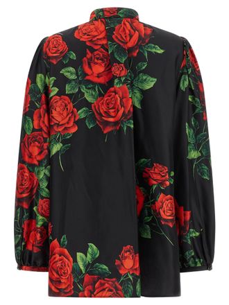 Dolce & Gabbana Rose Floral Silk Blouse - Black