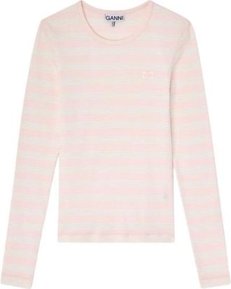 Ganni Femme, Tops, Rose, Taille: 38 FR Soft Cotton Stripe Rib Longsleeve