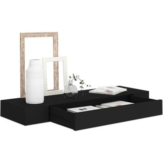 Les Tendances &Eacute;tag&egrave;re murale flottante avec tiroir Noir 80x25x8