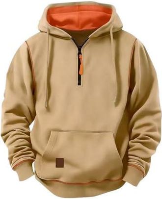 Generic Sweat &agrave; capuche pour homme avec fermeture &eacute;clair 1/4 - Manches longues - Pull en polaire d&eacute;contract&eacute; - Coupe droite - Confortable - Pull de transition