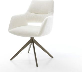 DELIFE Drehstuhl Yago-Flex mit Armlehnen Boucl&eacute; Soft Beige Kreuzgestell breit Effektfinish Titan 360&deg; drehbar Wippfunktion Taschenfederkern, Esszimmerst&uuml;hle