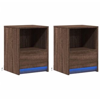 vidaXL Nachttische mit LED-Leuchten 2 Stk. Braun Eiche Holzwerkstoff Vidaxl