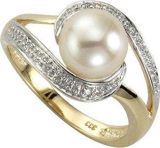Fascination by Ellen K Damen-ring 333 bicolor W58 1x Süsswasserzuchtperle 4x Zirkonia 360370233-058