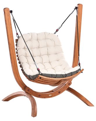 Beliani Gartenschaukel f&uuml;r 1 Person L&auml;rchenholz braun freistehend mit Kissen Alliste