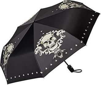 Von Lilienfeld Parapluie de poche Résistant au Vent Ouverture et Fermeture Automatique Pliant Mini Légèrement Stable Skull Crâne