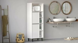 Dmora Schrank Mimas 160x35,5x45,1 cm Weiß, 4 Böden, 7 Fächer