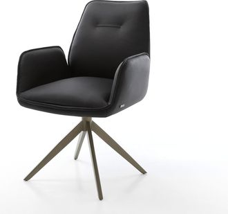 DELIFE Drehstuhl Zoa-Flex Echt-Leder Schwarz Kreuzgestell breit Effektfinish Titan 360° drehbar Wippfunktion Taschenfederkern, Esszimmerstühle