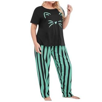 Generic Ensembles de Pyjama pour Femme d&eacute;t&eacute; Coton Femmes Enceintes Extensible Bas Confortable Deux Pi&egrave;ces Nuit Ray&eacute; Ou Floral Tendance en Luxueux f35