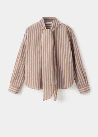Mango Blouse &agrave; rayures et naud marron - Femme - XS - MANGO