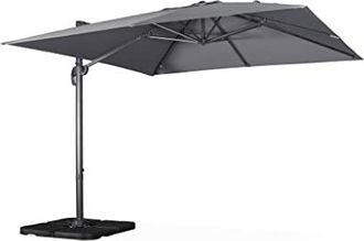 Sweeek Parasol d&eacute;port&eacute; carr&eacute; gris 3x3m structure grise + Lot de 4 dalles &agrave; lester 50x50cm