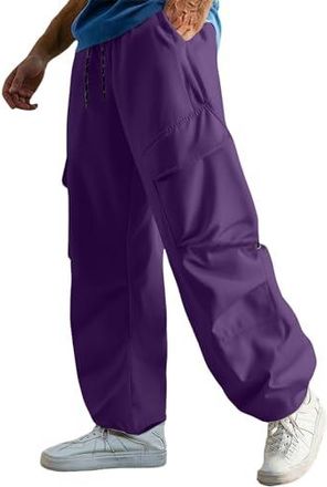 Generic Pantalon de jogging pour homme coupe droite pour la gym et lentra&icirc;nement - Pantalon &eacute;lastique respirant et extensible &agrave; la taille, violet, XXL