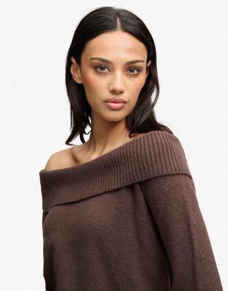 Superdry Bardot-Strickpullover in Kastanienbraun