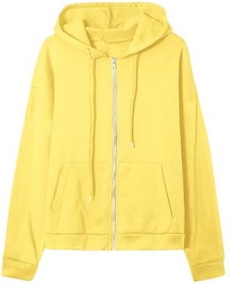 Generic Sweatshirts pour femmes UK Fermeture &eacute;clair int&eacute;grale - Sweat &agrave; capuche l&eacute;ger en coton surdimensionn&eacute; avec poche et cordon de serrage, cardigan &agrave; &eacute;pau