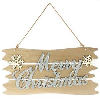 Com-Four Hängedeko Weihnachten - Holz-Aufhänger mit Schriftzug für Weihnachten - Türschild aus Holz für Tür, Fenster oder Wand - Christmas Sign (silberfarben +