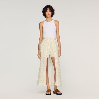 Sandro Jupe short longue &agrave; imprim&eacute; fleurs