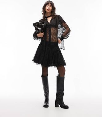 AllSaints Athena - Mini-jupe bohème en dentelle - Noir