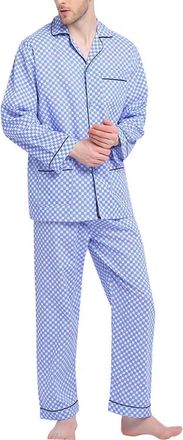 Global Herren Schlafanzug Flanell Herren Pyjama Set Lang Baumwolle Herren Zweiteilige Nachtw&auml;sche Loungewear Schlafanzughose Lang Gummizug und Kordelzug 3XL