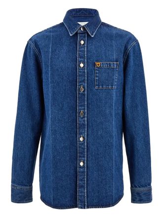 Ferragamo chemise en jean &agrave; broderies - Bleu