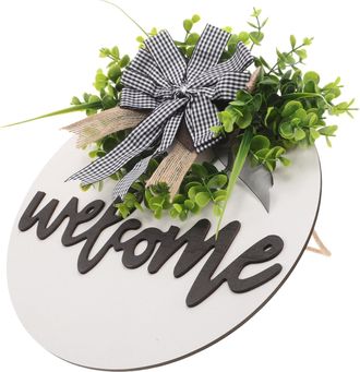 NUOBESTY Fr&uuml;hlings-bauernhaus-t&uuml;rkranz Handgefertigt Aus Holzimitat Willkommenskranz Als Wandbehang F&uuml;r Au&szlig;enbereich Haust&uuml;r-willkommenskranz Mit Schleife Fr&uuml;h