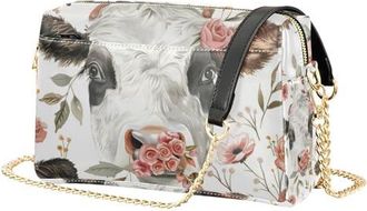 Mnsruu Sacs à bandoulière pour femme, motif tête de vache, rose, sac à main en cuir