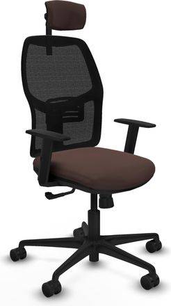 Piqueras y Crespo Alfera 1D-Armlehnen, h&ouml;henverstellbare Lendenwirbelst&uuml;tze und h&ouml;henverstellbares Kopfteil, Schwarz / Dunkelbraun