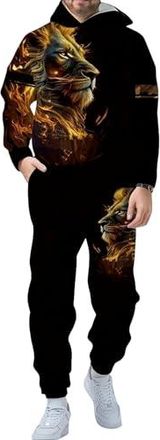 Generic Surv&ecirc;tement pour homme - Grande taille - Imprim&eacute; lion 3D - Sweat &agrave; capuche et pantalon de surv&ecirc;tement - Ensemble 2 pi&egrave;ces - Tenue d&eacute;contract&eacute;e pour ho