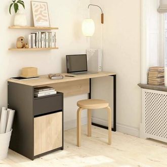 Dmora Schreibtisch Antoinett, Mehrzweckschreibtisch, B&uuml;rotisch f&uuml;r PC, Eckschreibtisch, 130x48 h77 cm, Eiche und Schwarz