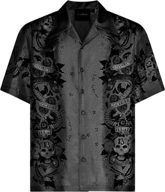 John Richmond Homme, Chemises, Noir, Taille: XL Chemise &agrave; Manches Courtes avec Imprim&eacute; Iconographique