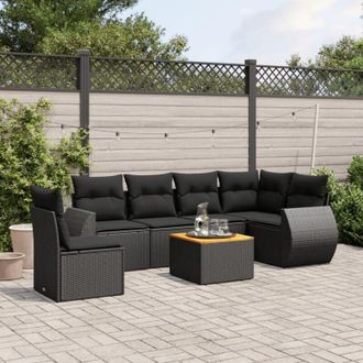 vidaXL Vidaxl - Salon de jardin 7 pcs avec coussins noir r&eacute;sine tress&eacute;e
