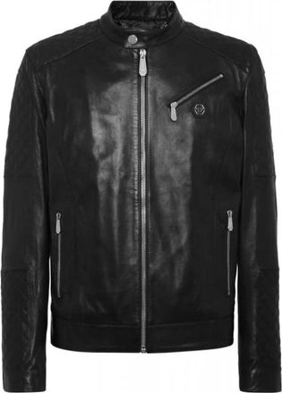 Philipp Plein Homme, Vestes, Noir, Taille: L Blouson motard rembourr&eacute; en cuir