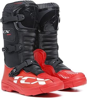 TCX Comp Kid, Bottes de Motocross pour Enfants, Tige en Microfibre, 3 Boucles Fermeture en Polyuréthane avec Réglage Micrométrique et Velcro, Noir/Rouge