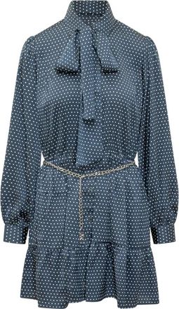 Michael Kors Femme, Robes, Bleu, Taille: 40 FR Polka Dot Print Georgette Tie-Neck Dress