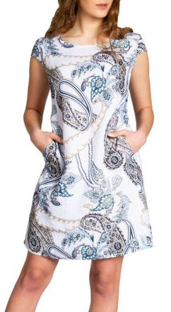 CASPAR Fashion Sommerkleid SKL022 Damen Sommer Leinenkleid mit Paisley Print bis Gr&ouml;&szlig;e 50 Luftig leicht, figurumspielende Form, mit seitlichem Jersey-Einsatz