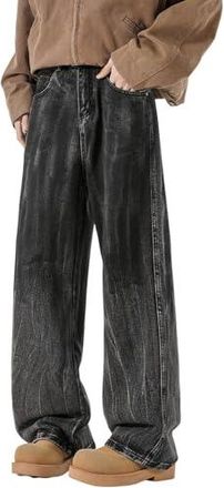 Generic Jean Homme Jeans Homme Jean Homme Regular Confortable Classique Ample Lav&eacute; D&eacute;grad&eacute; Motif Fleuri - Tie-Dye Subtil, Coupe Wide Leg pour Look Estival D&eacute;c